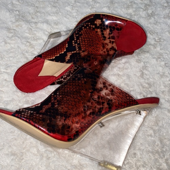 Mackin J | Shoes | See Thru Snake Print Slip On Clear Acrylic Wedge ...